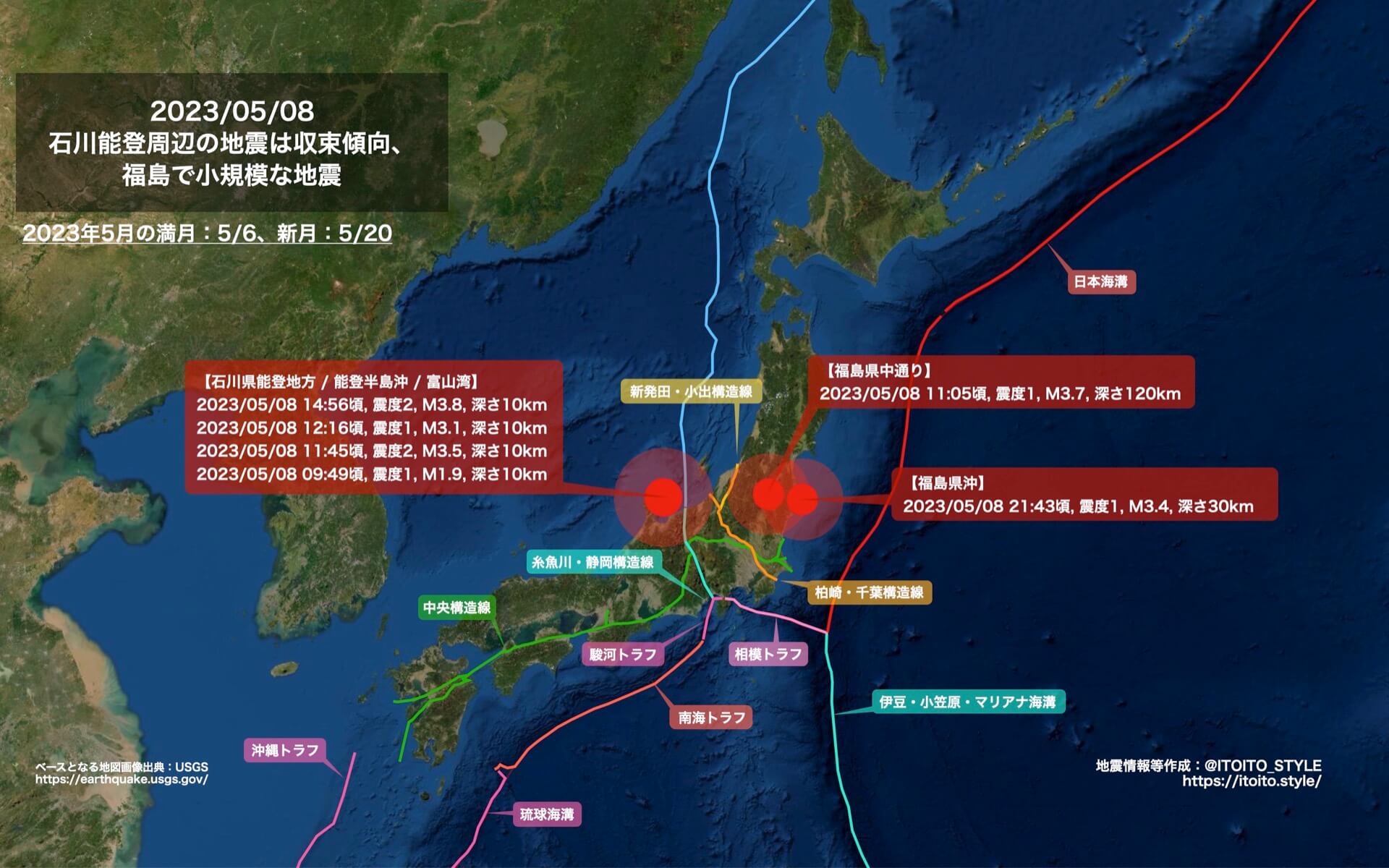 石川能登周辺の地震は収束傾向、福島で小規模な地震（2023/05/08） | 備災生活